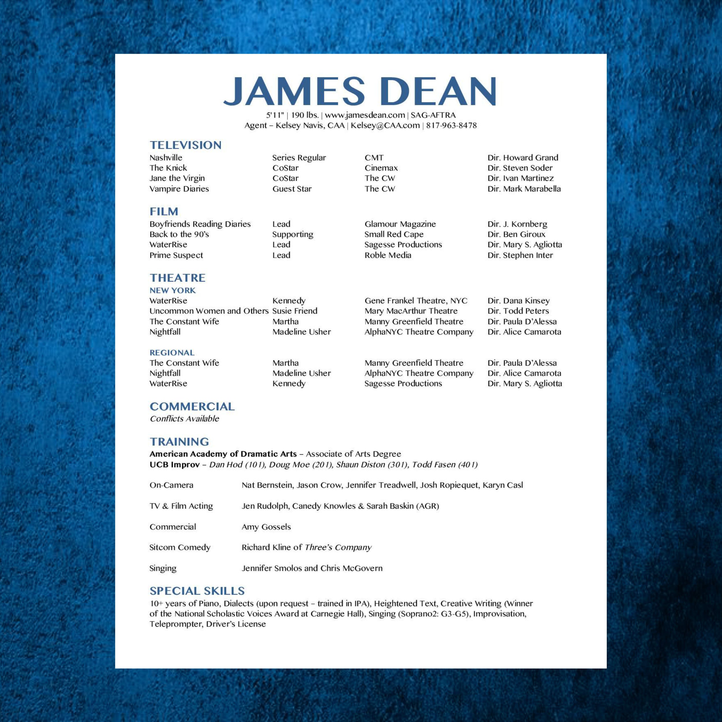 Professional Acting Resume | Instant Download | Customizable Design ...