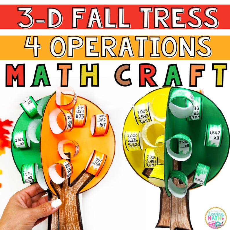 Addition, Subtraction, Multiplication, and Division 3D Fall Trees Math ...