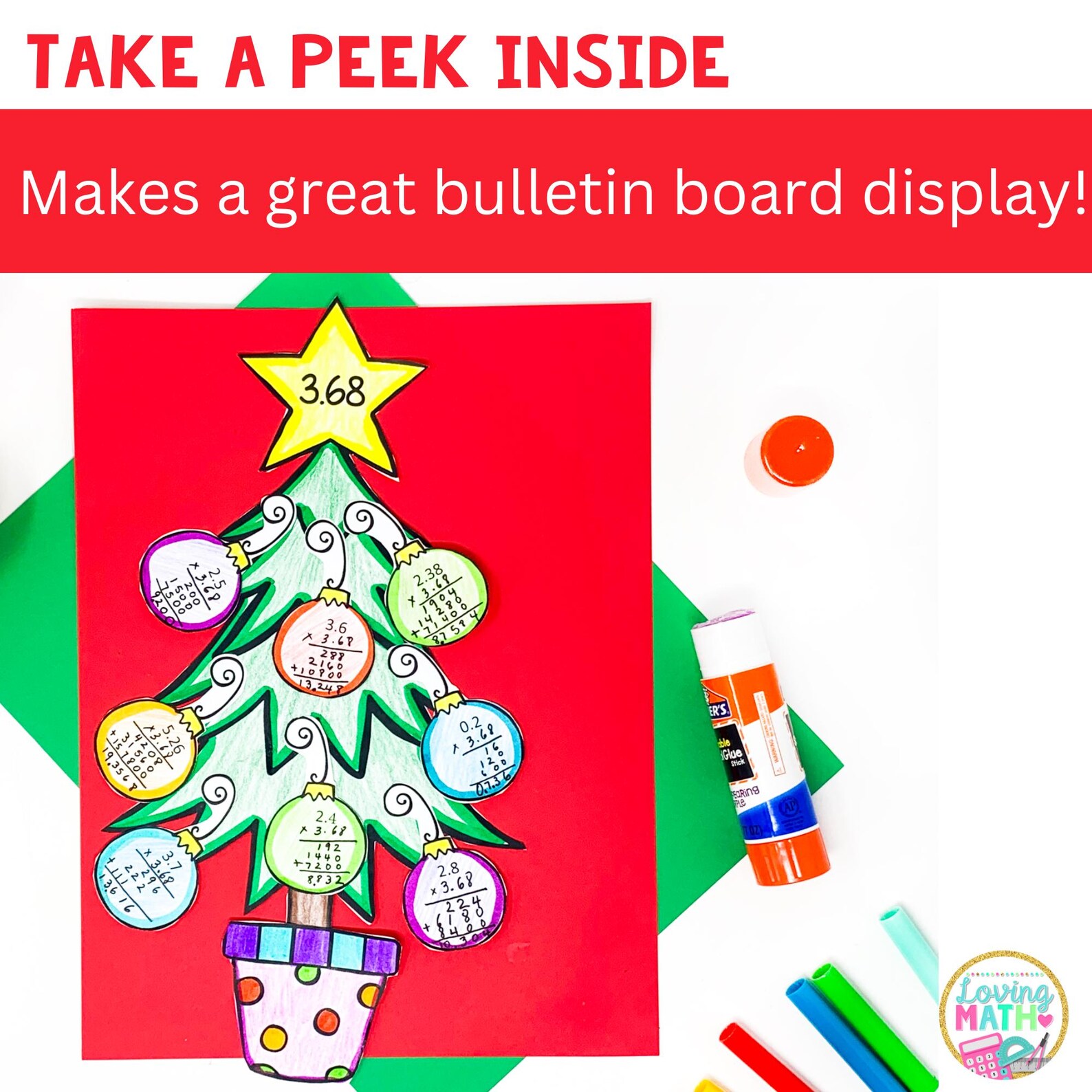 Multiplying Decimals Craftivity - Christmas Math Craft 5.NBT.7 - Etsy