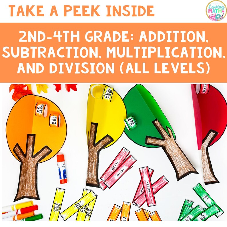 Addition, Subtraction, Multiplication, and Division - 3D Fall Trees ...