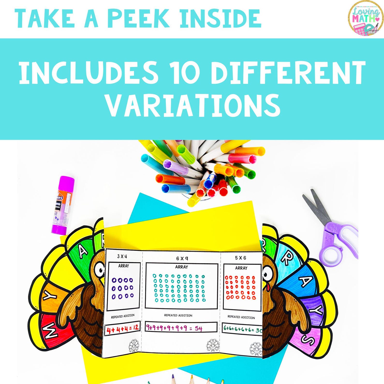 Thanksgiving Multiplication Arrays Math Craft and Bulletin Board ...