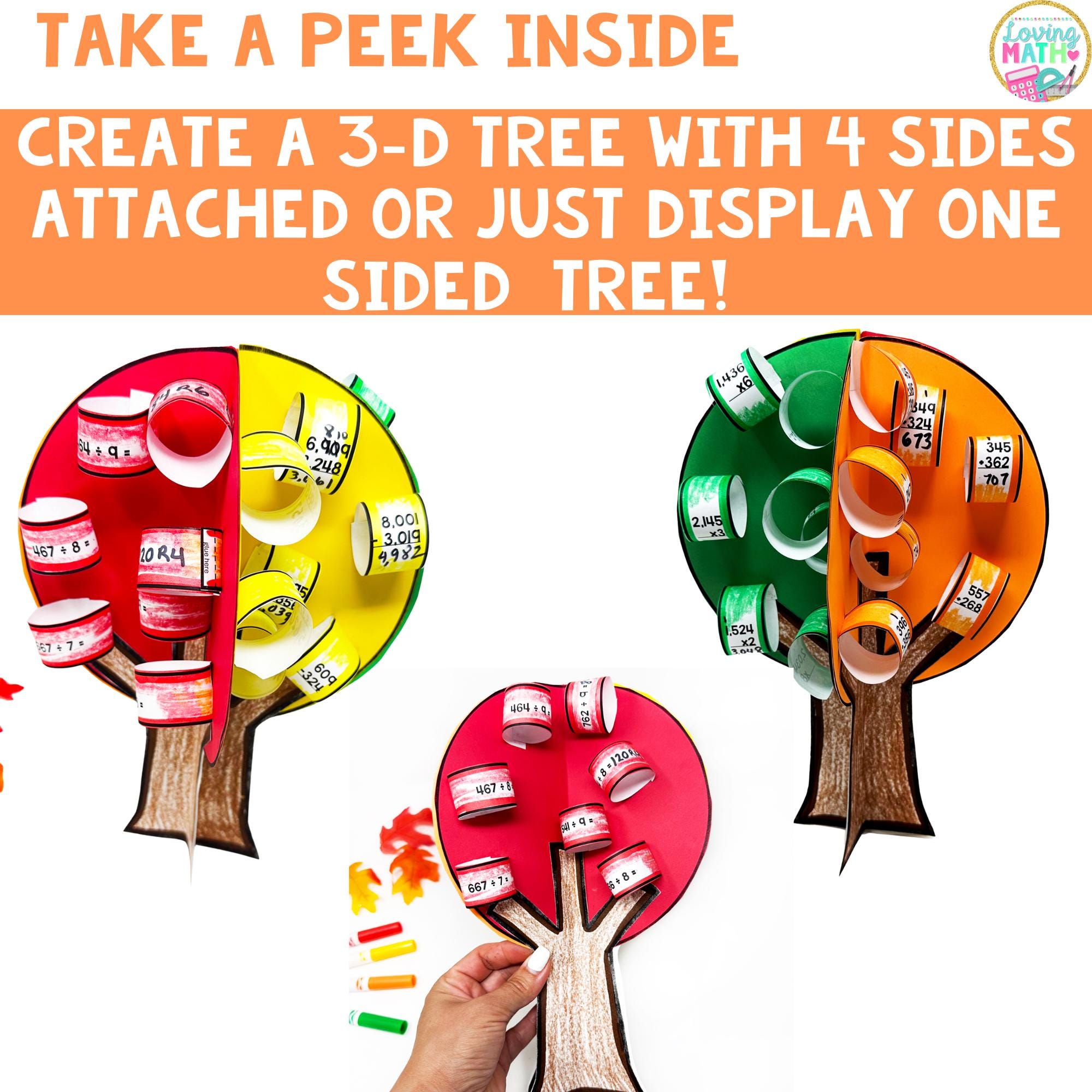 Addition, Subtraction, Multiplication, and Division 3D Fall Trees Math ...