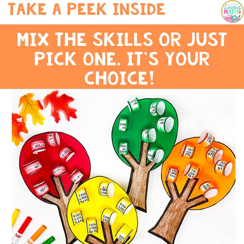 Addition, Subtraction, Multiplication, and Division - 3D Fall Trees ...