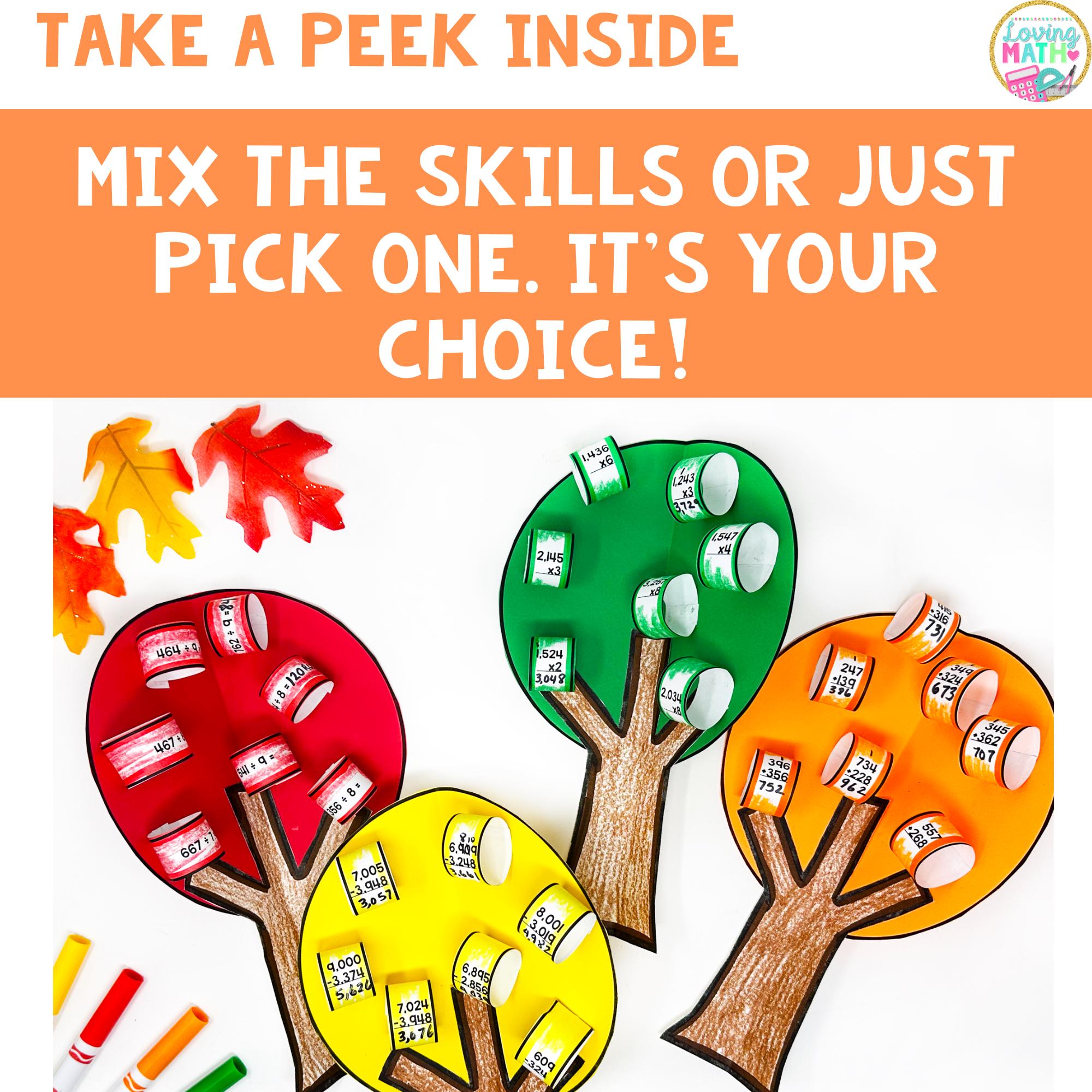 Addition, Subtraction, Multiplication, and Division - 3D Fall Trees ...