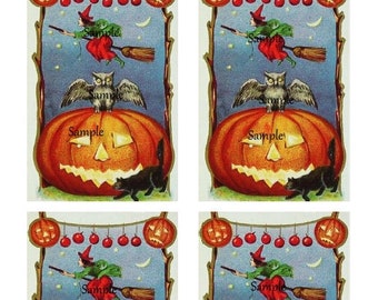 Vintage Halloween Digital 9 X Image Witch Owl Pumpkin Moon Black Cat ...