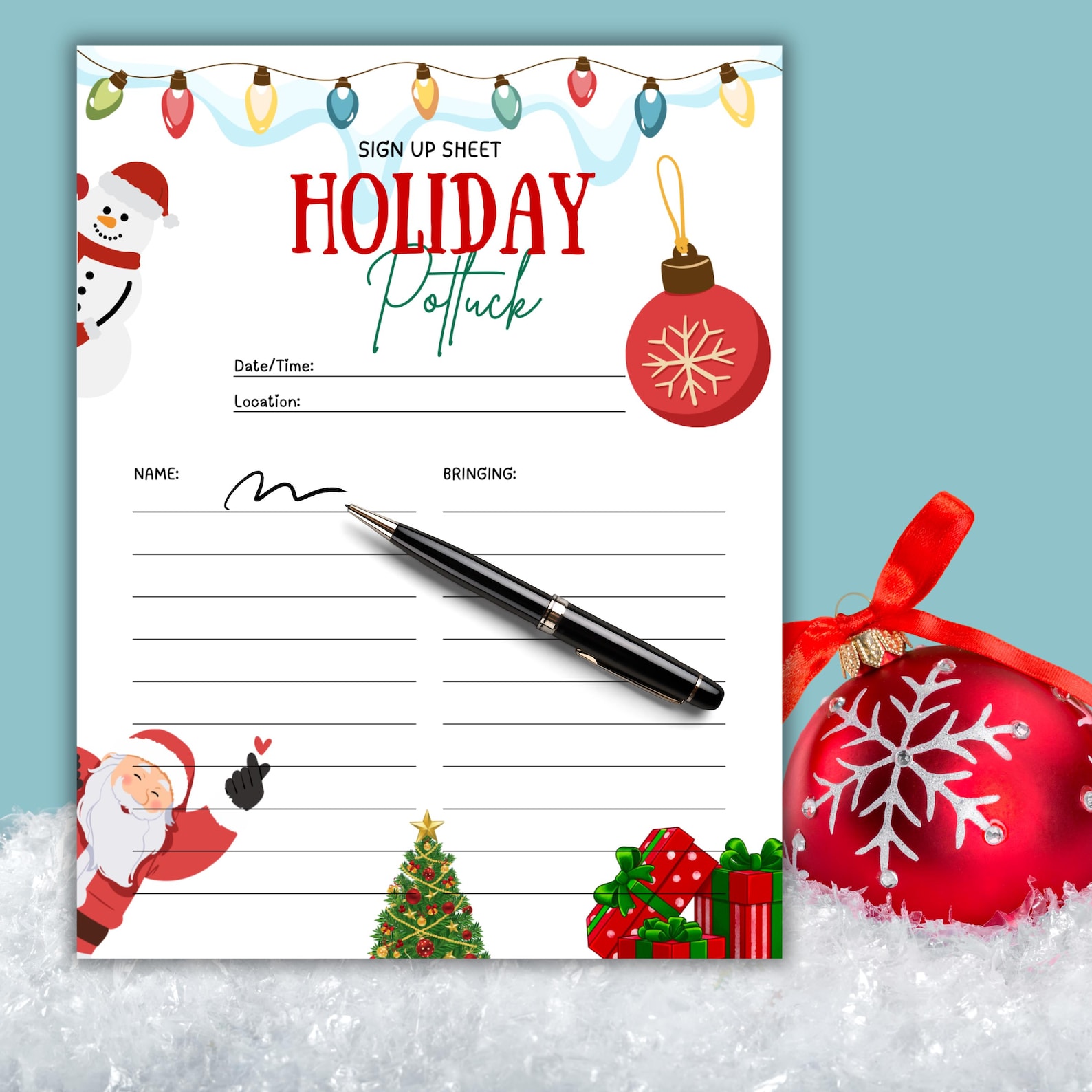 Holiday Potluck Sign up Sheet Printable • Winter Party Food Sign-up PDF ...