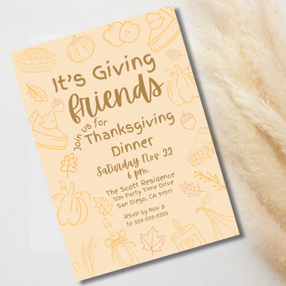 Friendsgiving Invitation Template | Editable Canva Invite | It's Giving ...