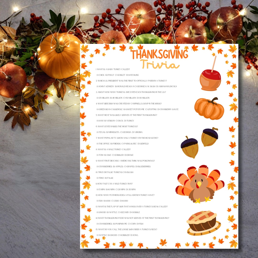 Thanksgiving Trivia Game Printable | 15 Question PDF With Answer Key ...