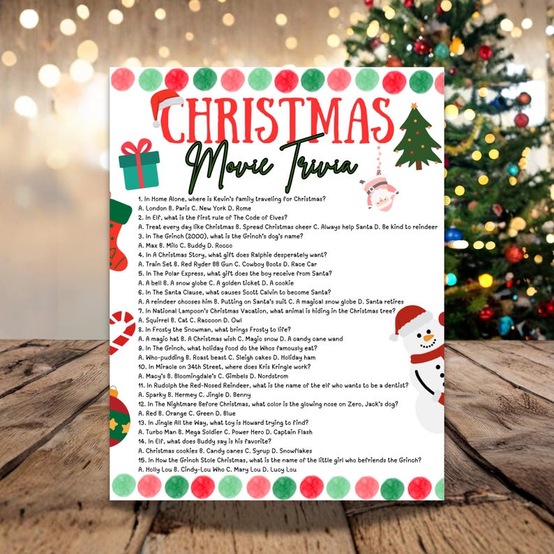 Christmas Movie Trivia Game Printable • Holiday Party Quiz PDF • Fun ...
