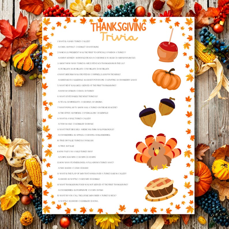 Thanksgiving Trivia Game Printable | 15 Question PDF With Answer Key ...