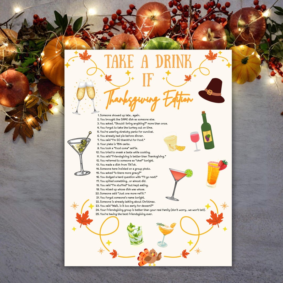 Thanksgiving Drink If Game Printable • Friendsgiving Party Game PDF ...