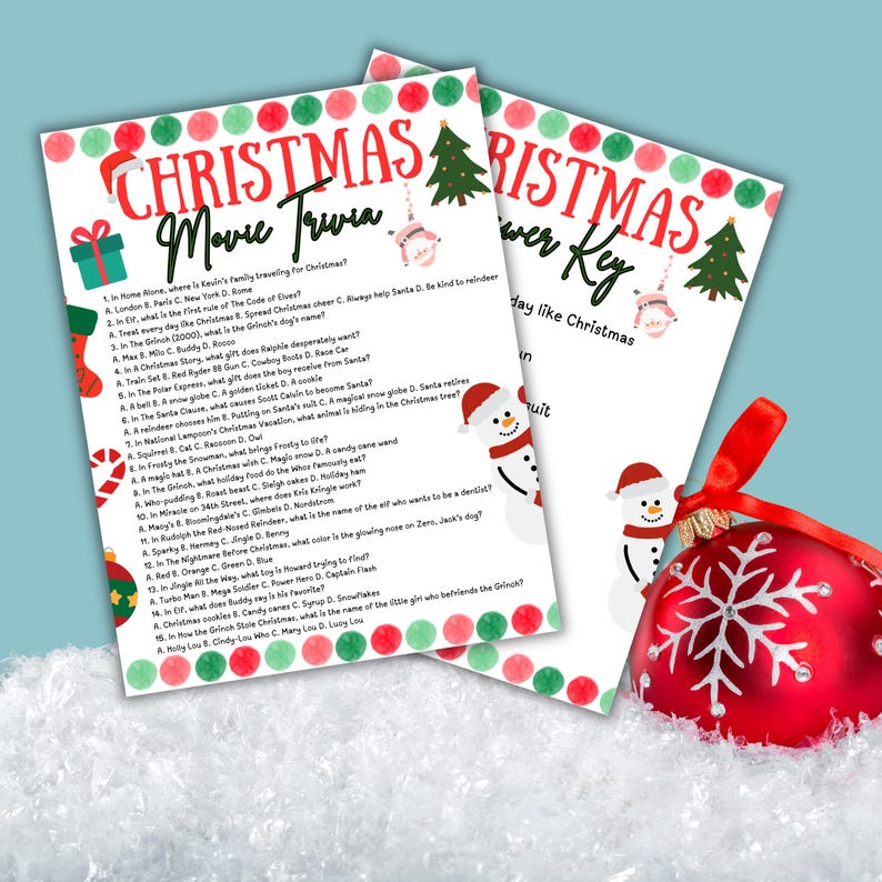 Christmas Movie Trivia Game Printable • Holiday Party Quiz PDF • Fun ...