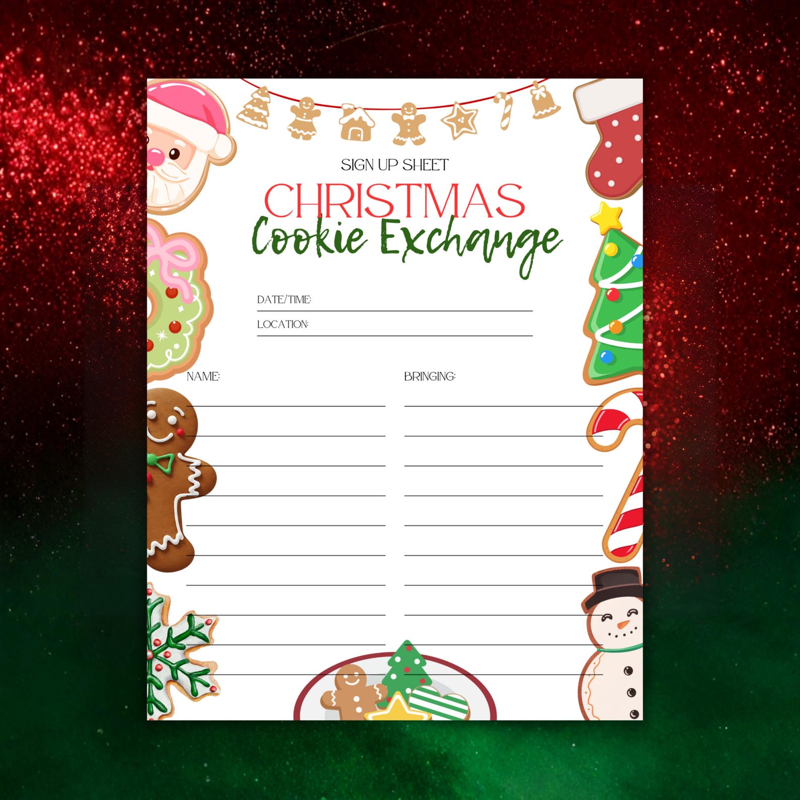 Cookie Exchange Sign up Sheet | Christmas Cookie Swap Printable | PDF ...