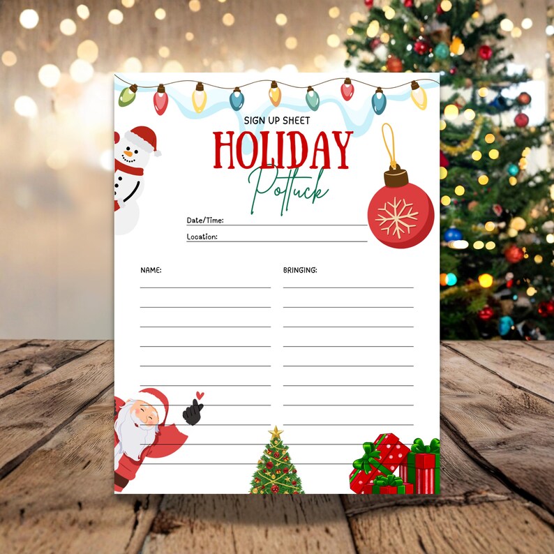 Holiday Potluck Sign up Sheet Printable • Winter Party Food Sign-up PDF ...