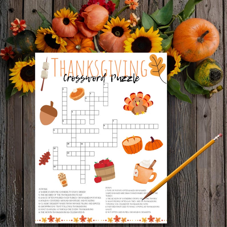 Thanksgiving Crossword Puzzle Printable | Fall Party Game ...