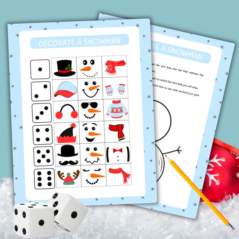Roll A Snowman Game Printable • Decorate A Snowman Christmas Activity ...