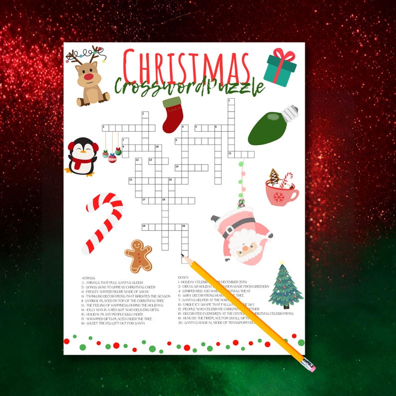 Christmas Crossword Puzzle Printable | Holiday Party Game | Family ...