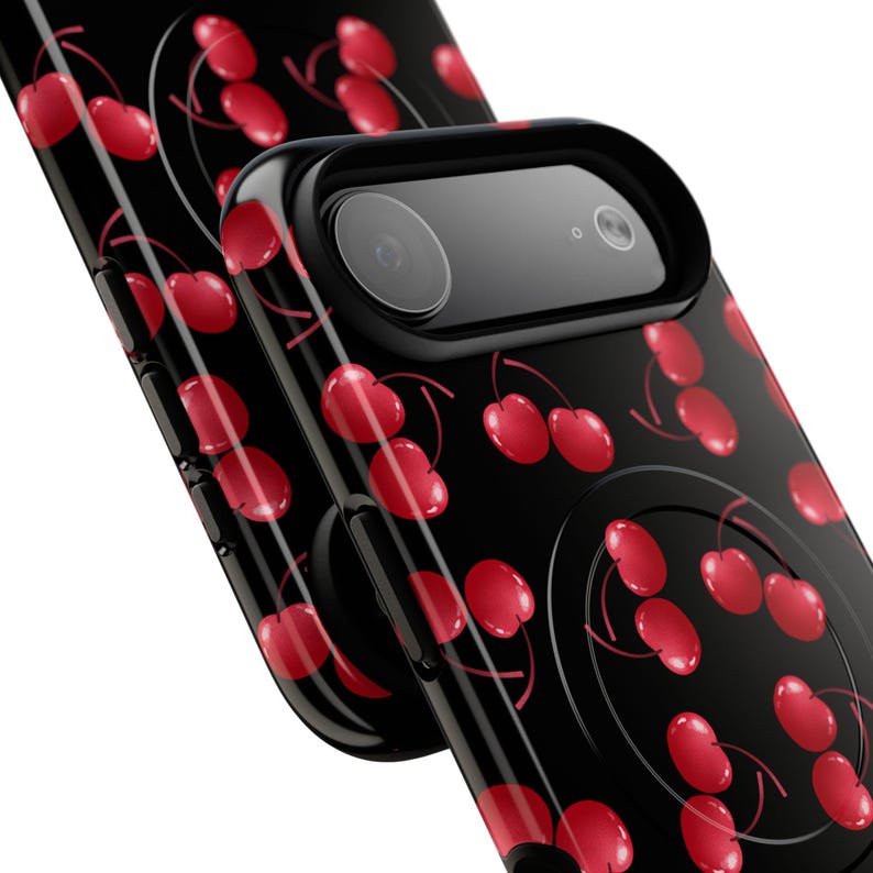 Black iPhone Case With Red Cherries -cute Sparkly Cherry Phone Cover ...