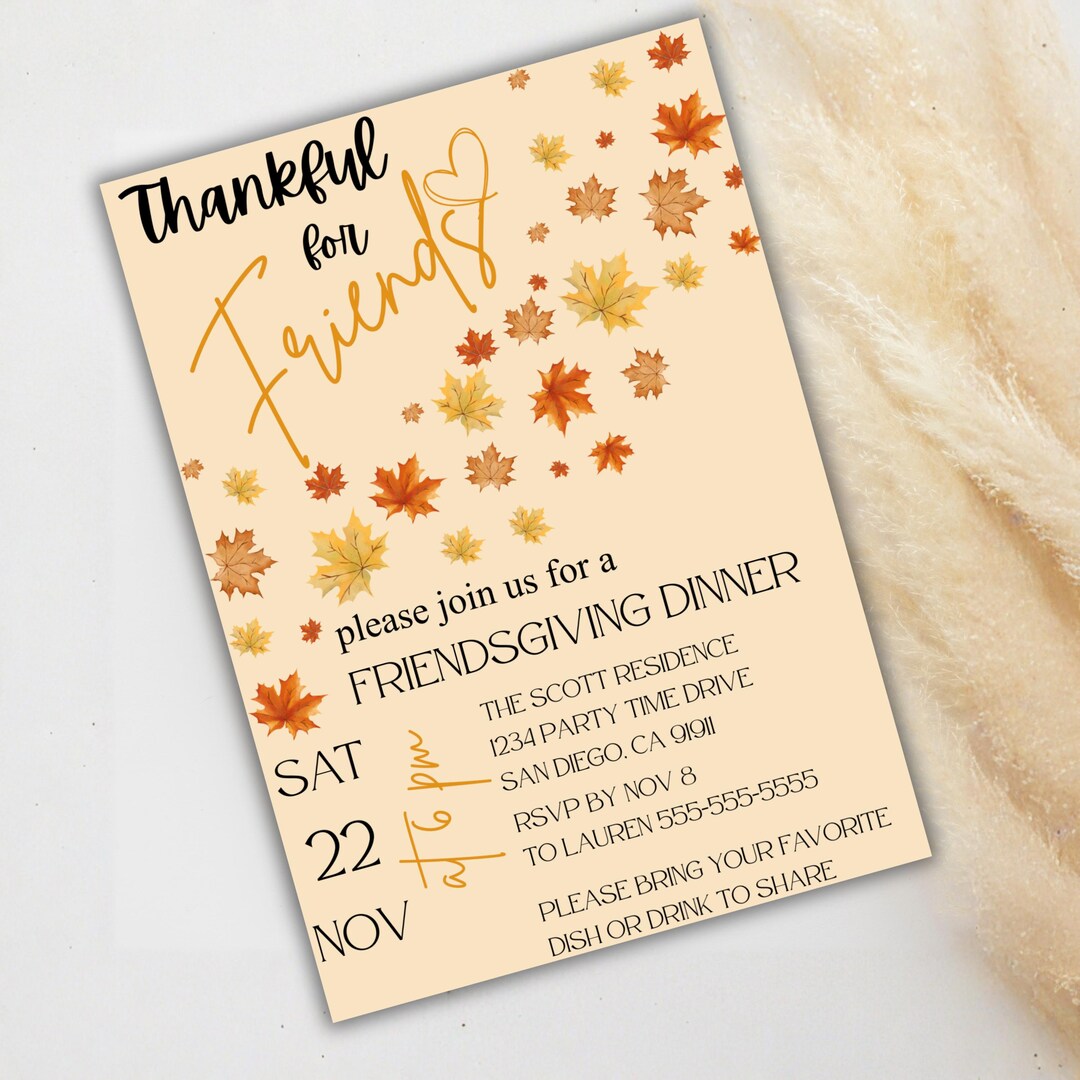 Friendsgiving Invitation Template | Editable Canva Invite | Thankful ...