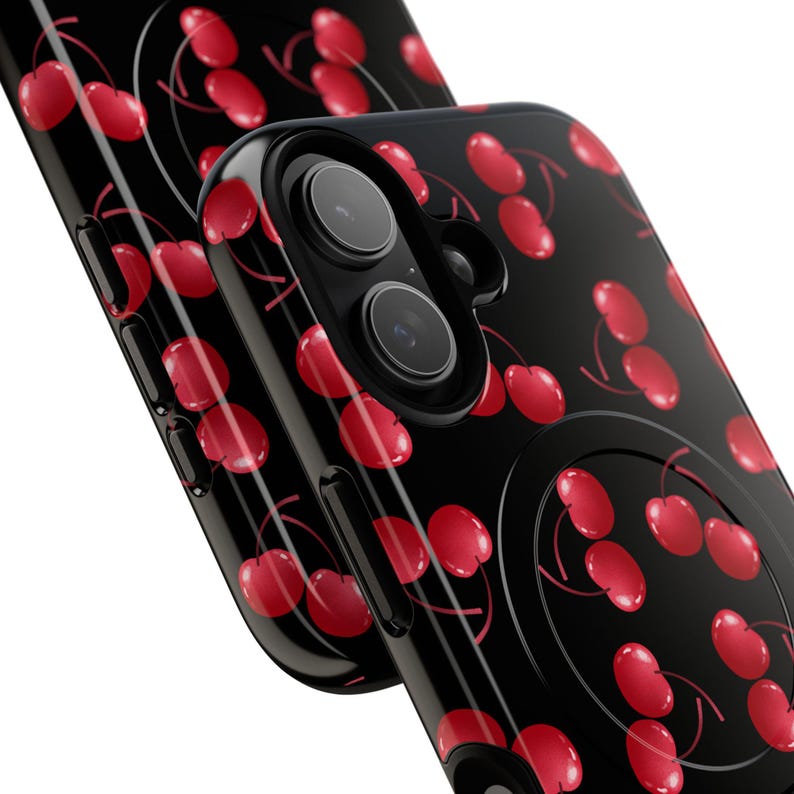 Black iPhone Case With Red Cherries -cute Sparkly Cherry Phone Cover ...