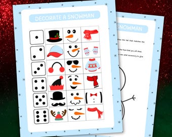 Roll & Draw a Snowman Drawing Prompt Activity, Kids Christmas Dice Game ...