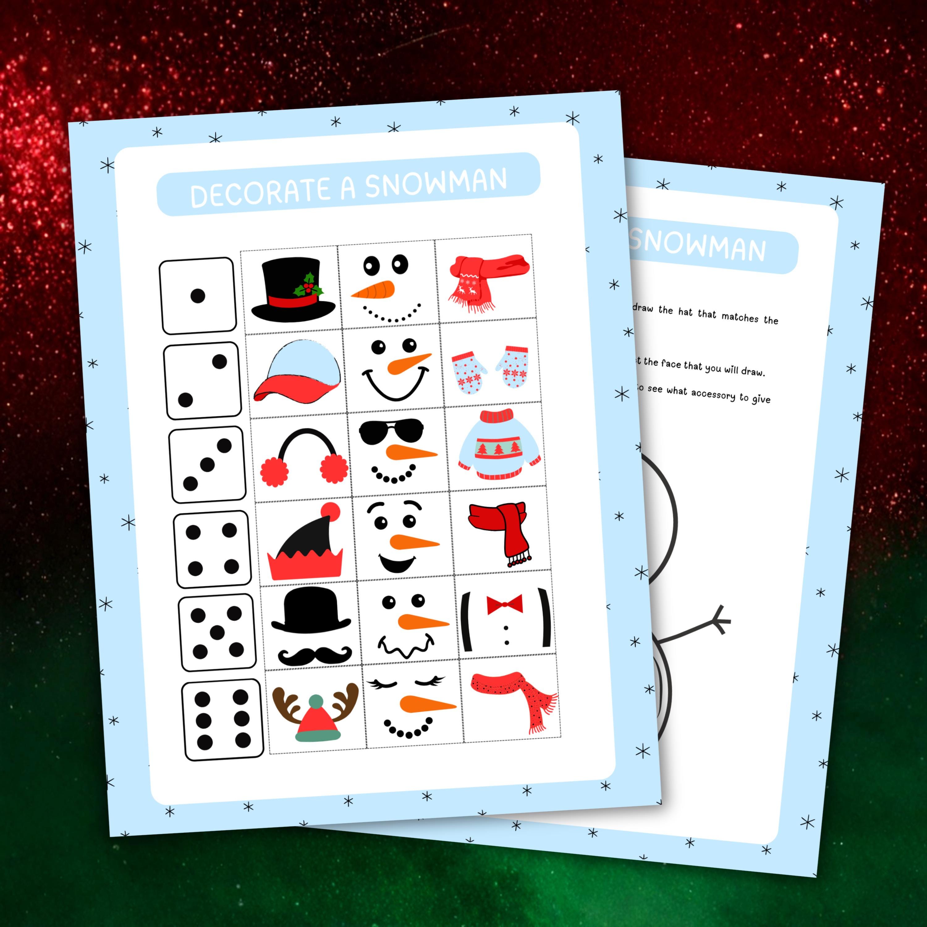 Roll A Snowman Game Printable • Decorate A Snowman Christmas Activity ...