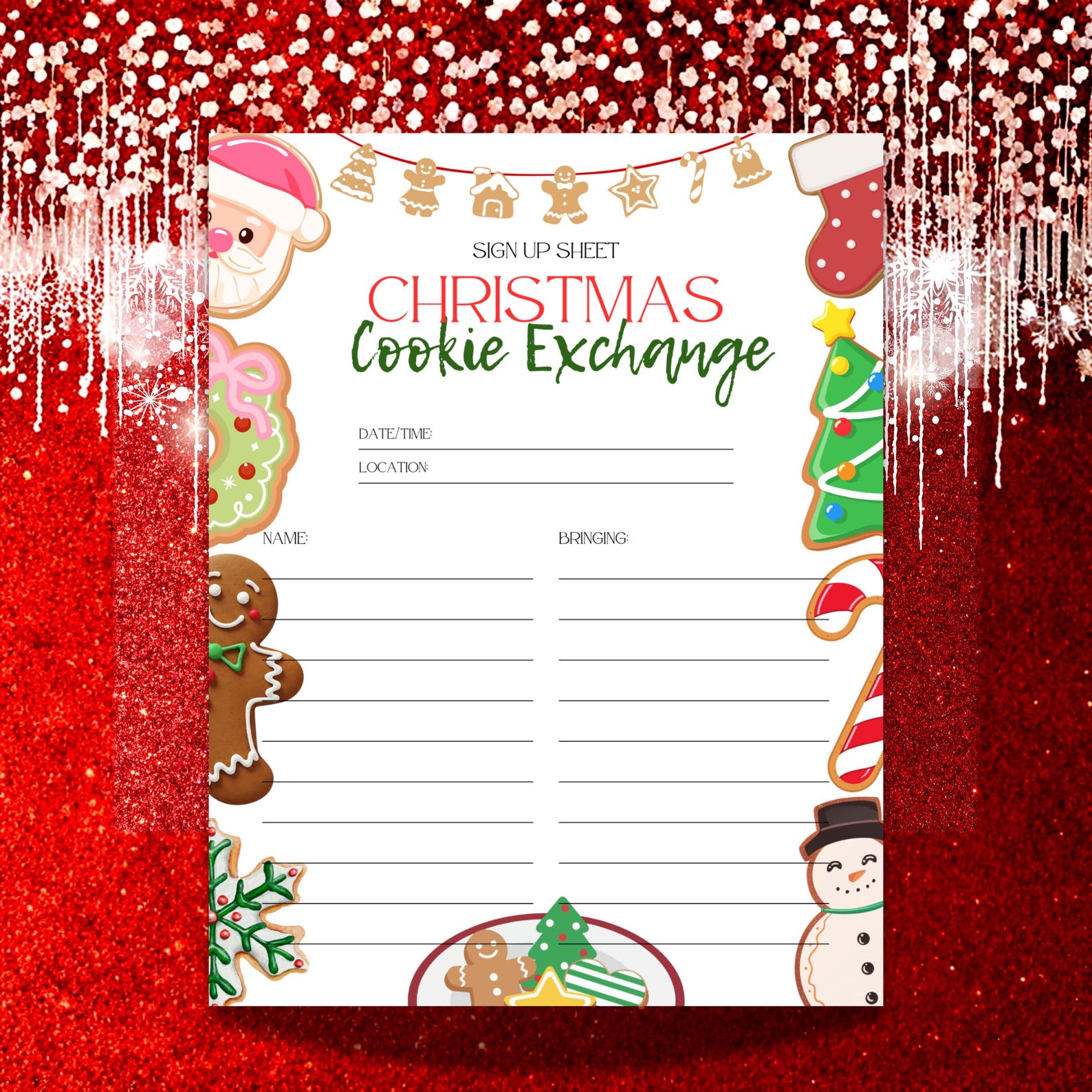 Cookie Exchange Sign up Sheet | Christmas Cookie Swap Printable | PDF ...