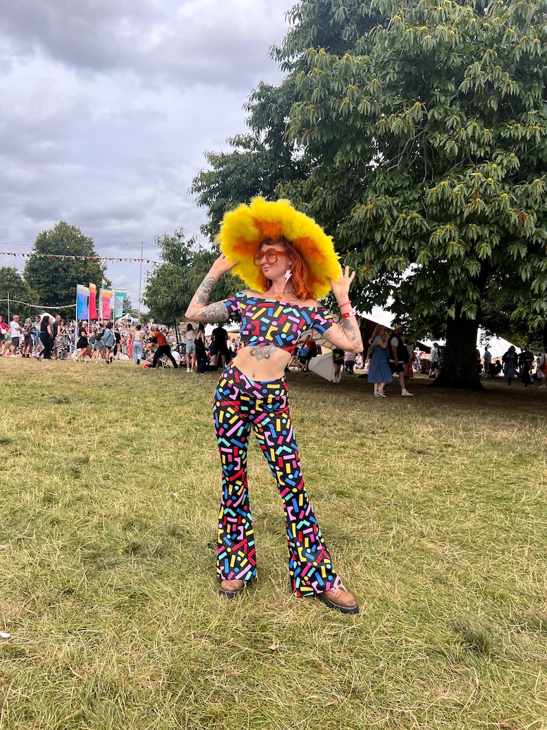 Block Confetti High Waisted Flares, Crazy Leggings, Colourful Rave ...