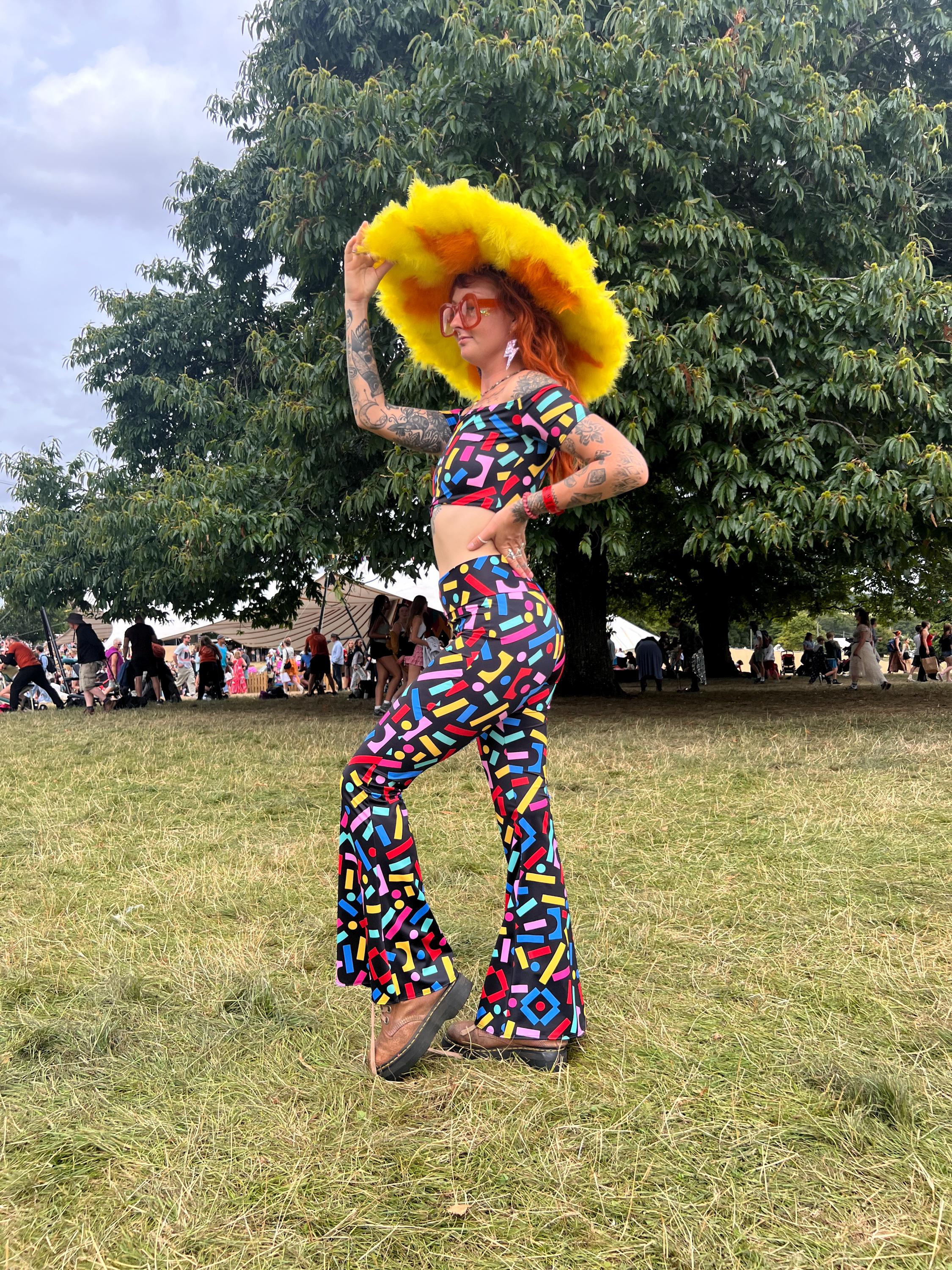 Block Confetti High Waisted Flares, Crazy Leggings, Colourful Rave ...