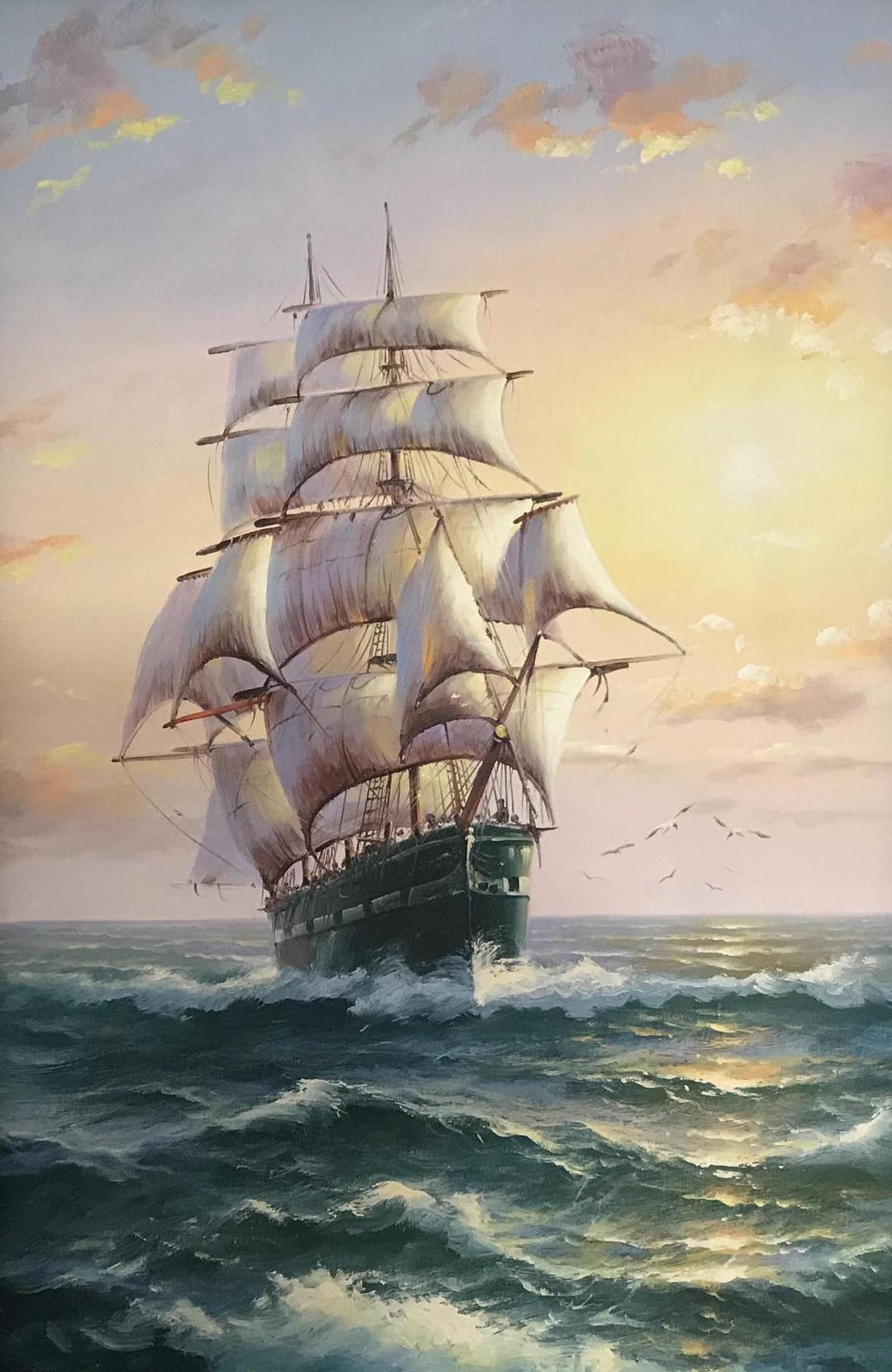Vintage-inspired Nautical Ship Painting - Majestic Sailing Ship Wall ...