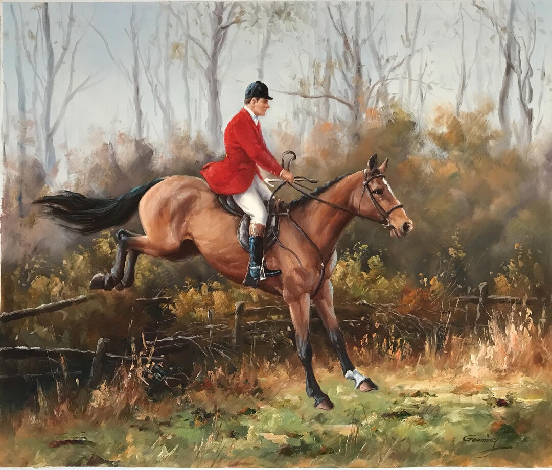 Original Equestrian Oil Painting of Horse and Rider - Gallant Hunter in ...