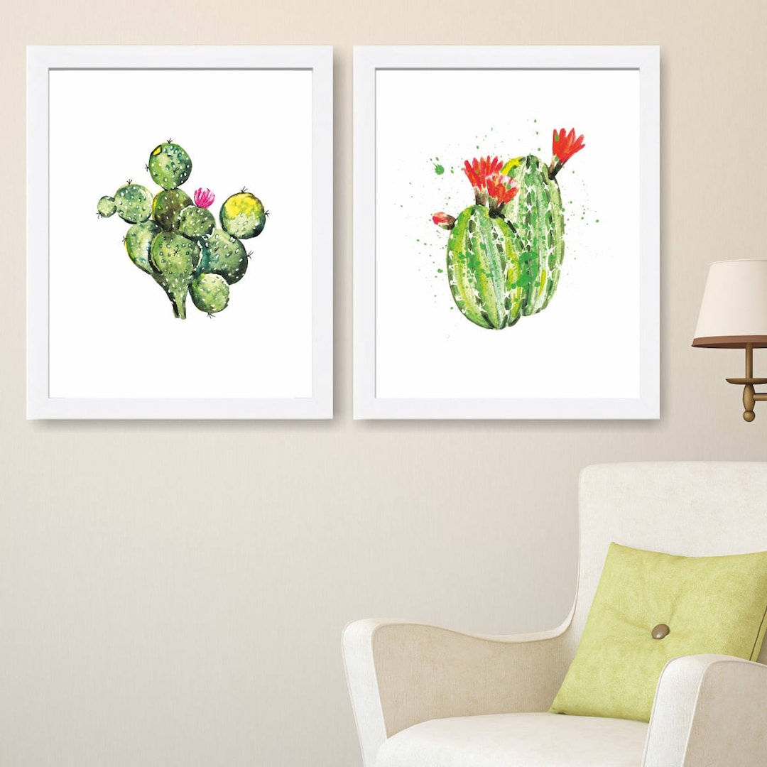 Cactus Watercolor Prints, Cactus Art, Green Art, Kitchen Print, Home ...