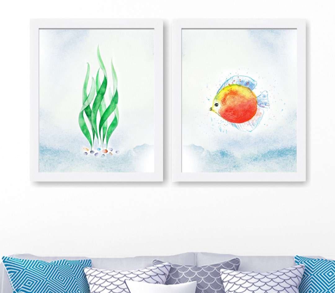 Nautical Watercolor Art Prints: Fish & Seaweed Set - Etsy