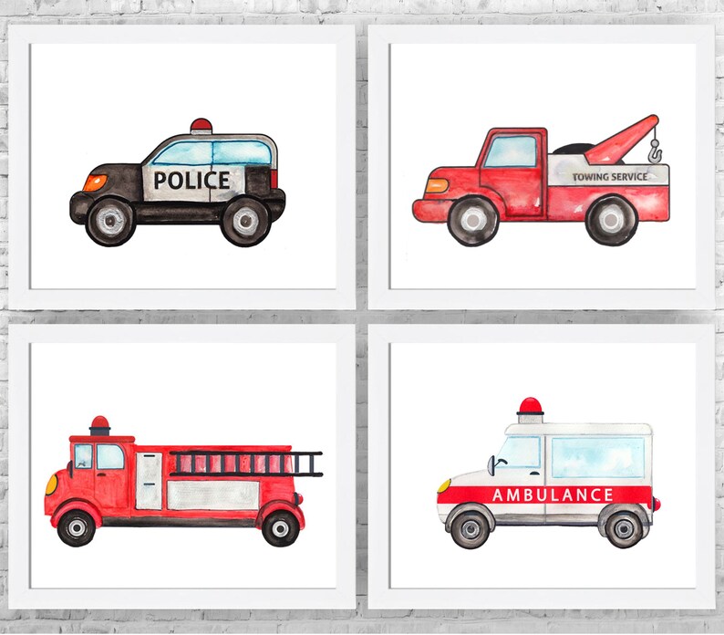 Rescue Vehicles Prints Trucks Car Art Transportation Decor - Etsy Canada