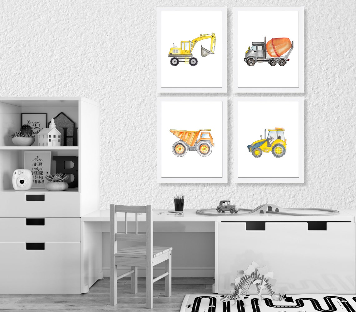 Construction Vehicle Watercolor Prints: Digger Trucks Nursery Art Set ...