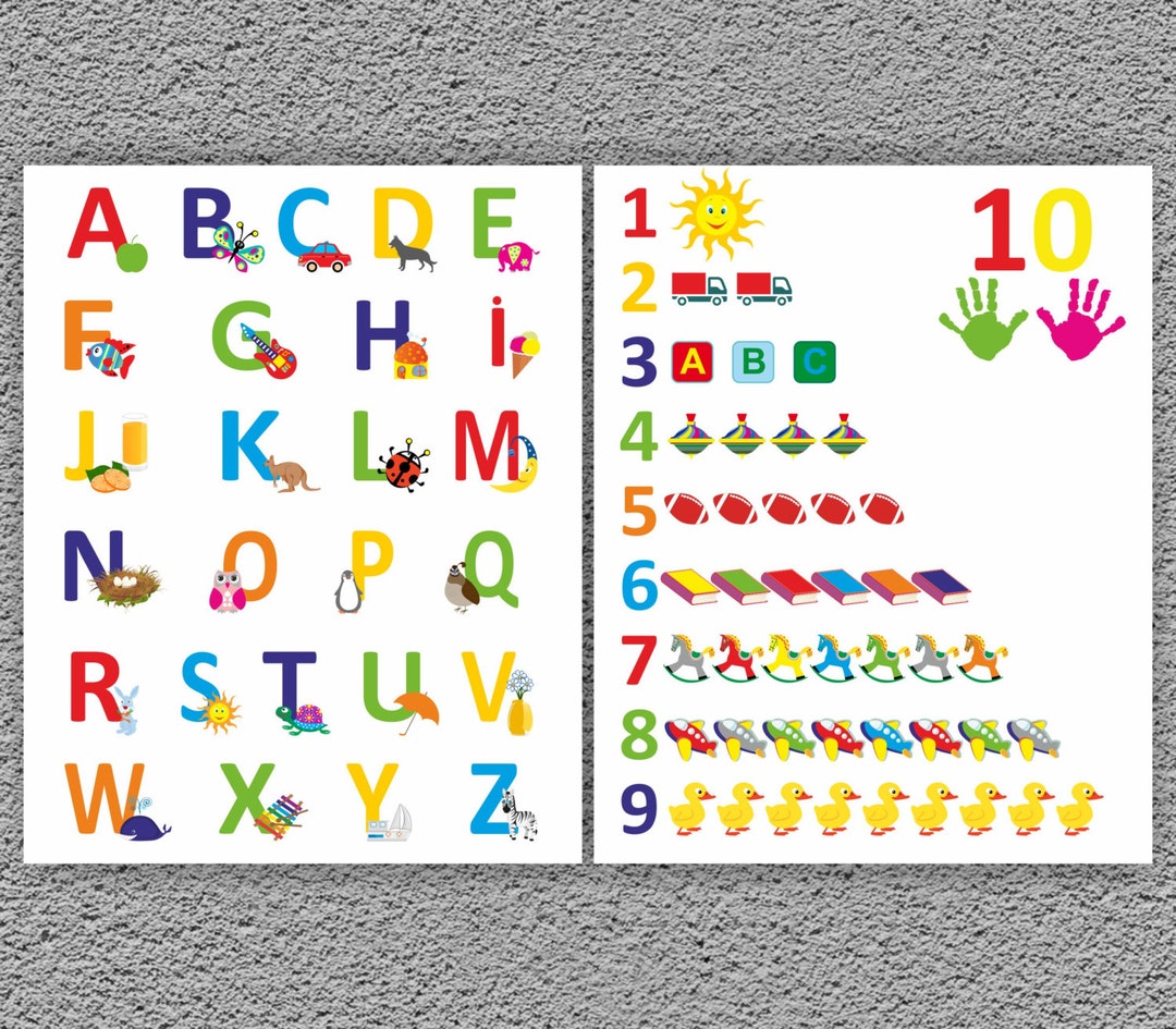 Alphabet and Numbers Wall Art, Kids Alphabet Prints, Nursery Prints ...
