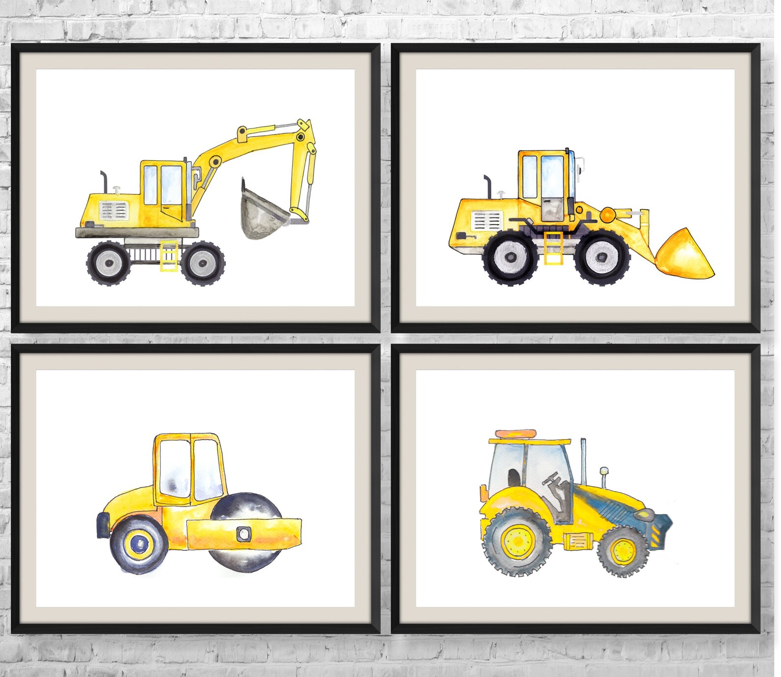 Construction Vehicle Watercolor Prints Set of 4 Excavator - Etsy