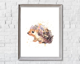 Hedgehog Watercolor Print Anniversary Gift Hedgehog Decor Rustic Home ...