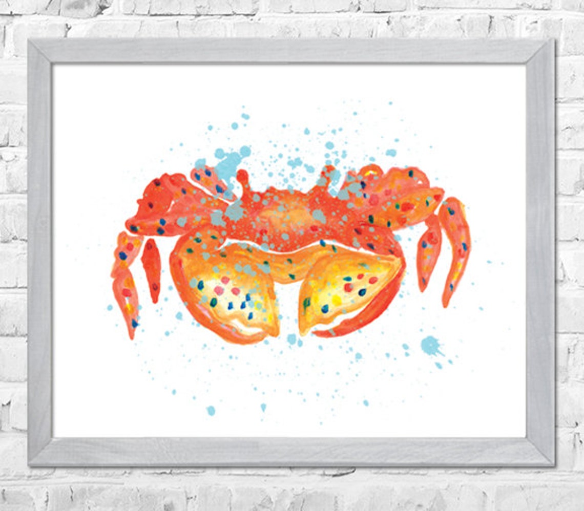 Crab Watercolor Painting Beach Art Print Watercolor Nautical | Etsy