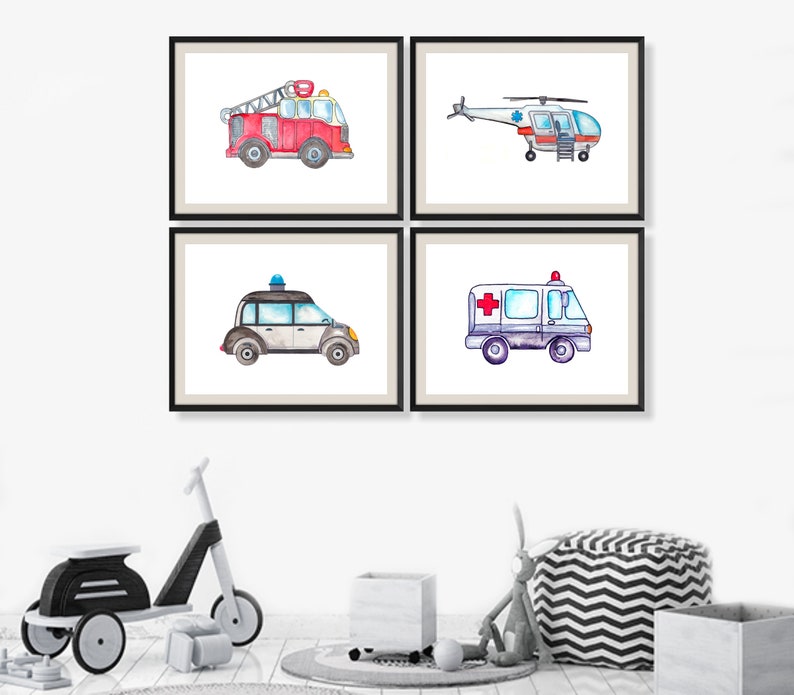 Emergency Vehicle Print Set of 4 Ambulance Poster Rescue - Etsy
