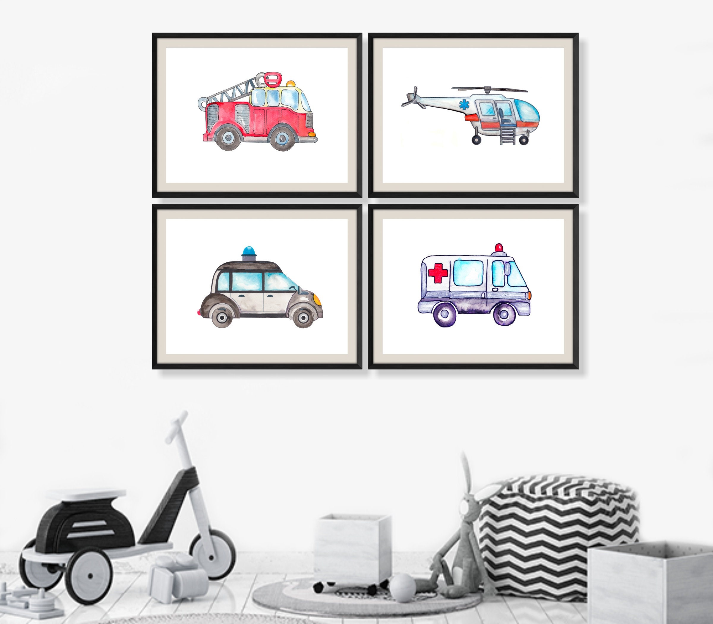 Emergency Vehicle Print Set of 4 Ambulance Poster Rescue | Etsy