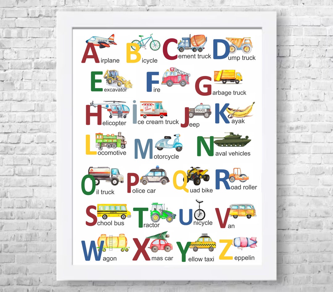 Transport Alphabet Print, Alphabet Wall Art, Kids Alphabet Prints, Kids ...