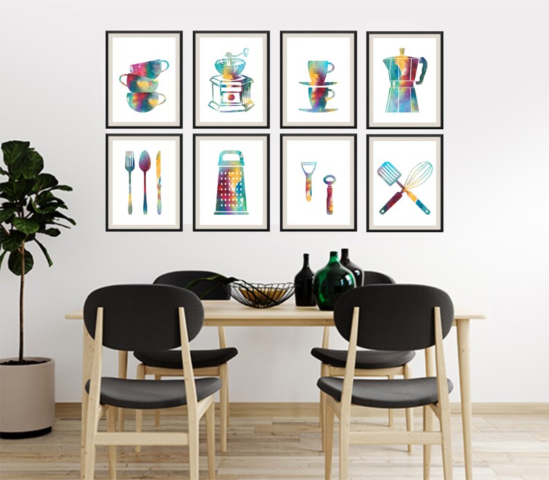 Kitchen Art Prints Set: Colorful Utensils, Coffee Theme (set of 8) - Etsy