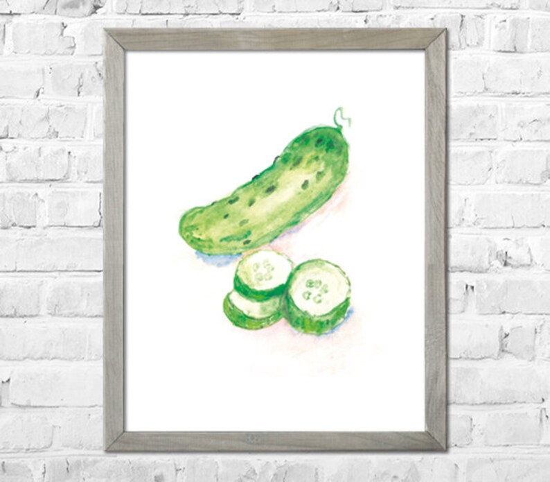 Cucumber Watercolor Painting: Botanical Kitchen Art Print - Etsy