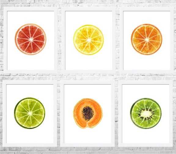 Citrus Kitchen Art Fruits Prints Fruit Decor Kitchen Decor | Etsy