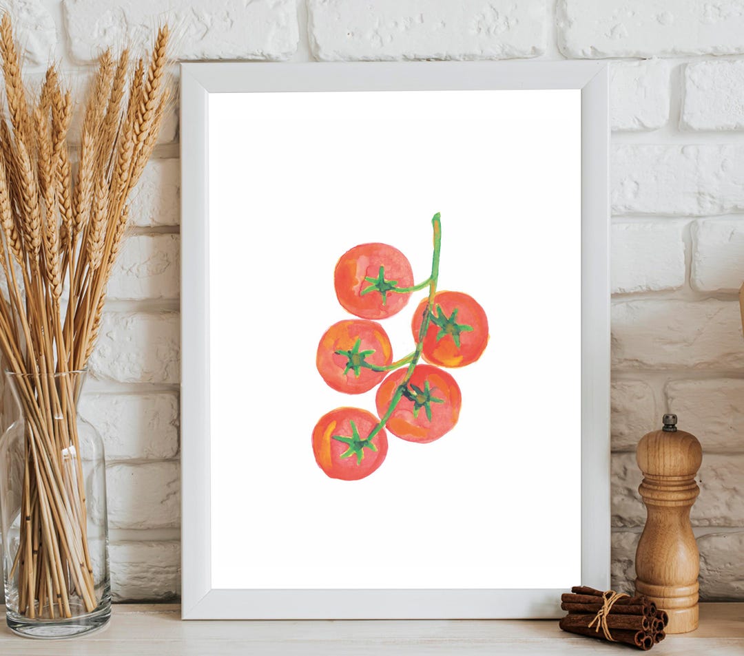 Tomatoes Watercolor Painting, Red Home Decor, Botanical Watercolor ...