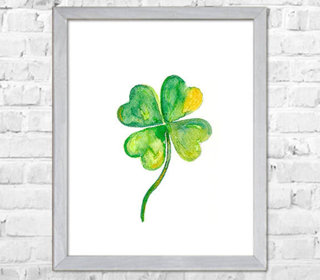 Four Leaf Clover Print, Clover Watercolor Print, Clover Watercolor ...