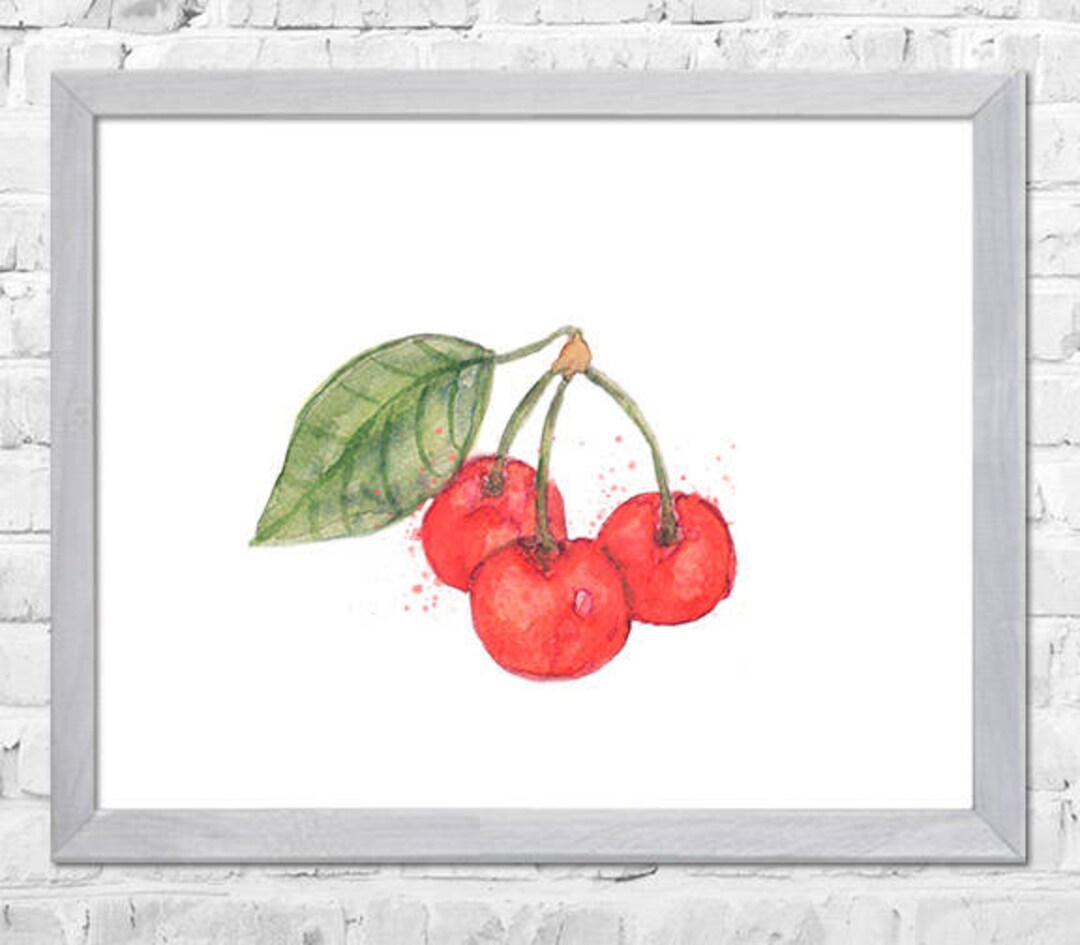 Cherry Watercolor Art Print, Fruit Watercolor Art, Cherry Painting ...