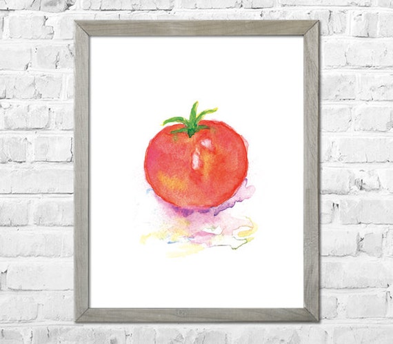 Watercolor Tomato Painting Red Home Decor Botanical | Etsy