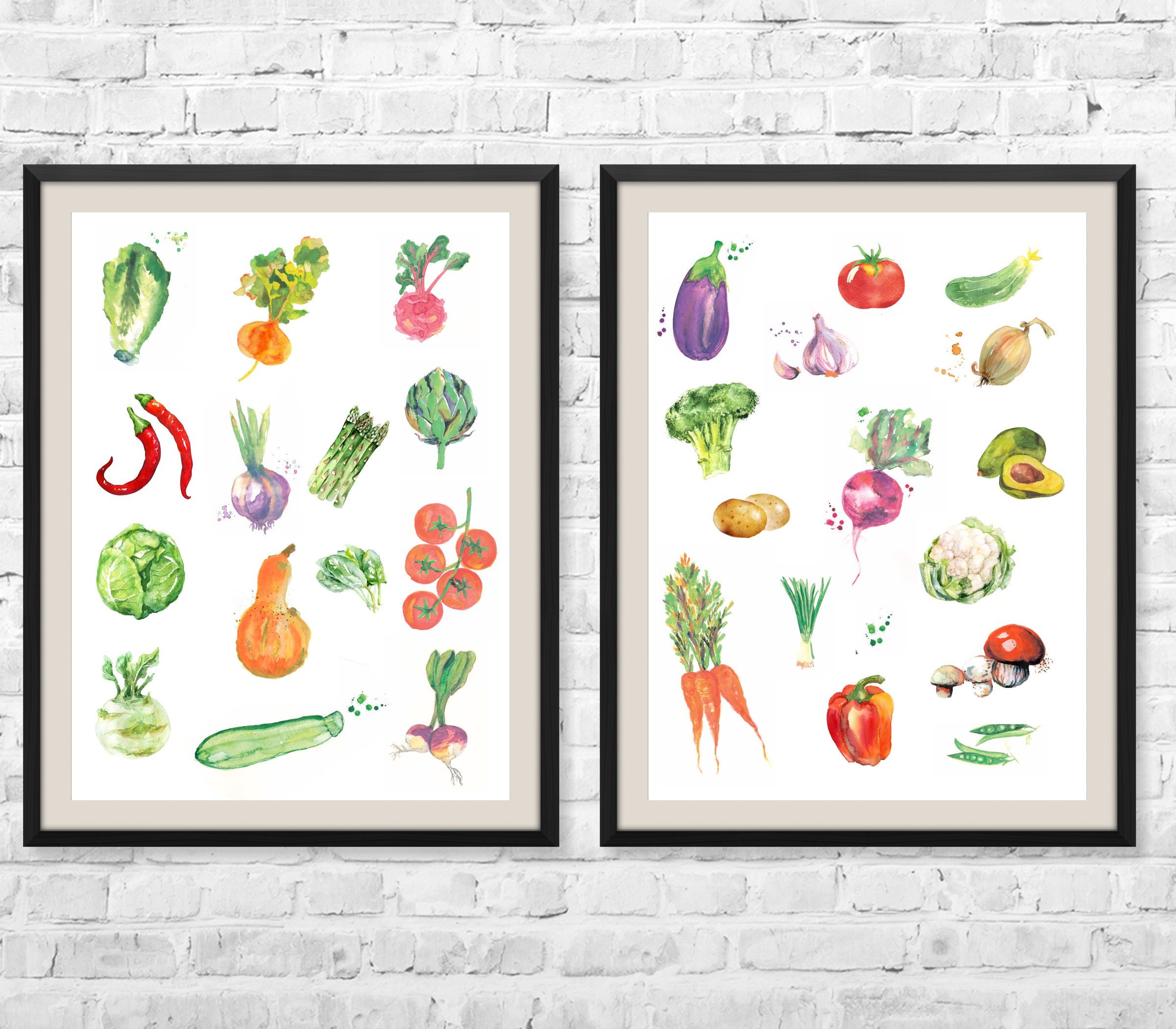 Set of 2 Kitchen Prints Vegetables Print Set Kitchen Art | Etsy